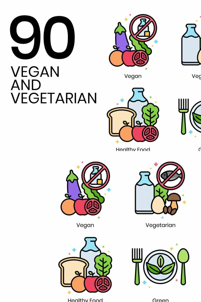 90 Vegan and Vegetarian Icons – MasterBundles