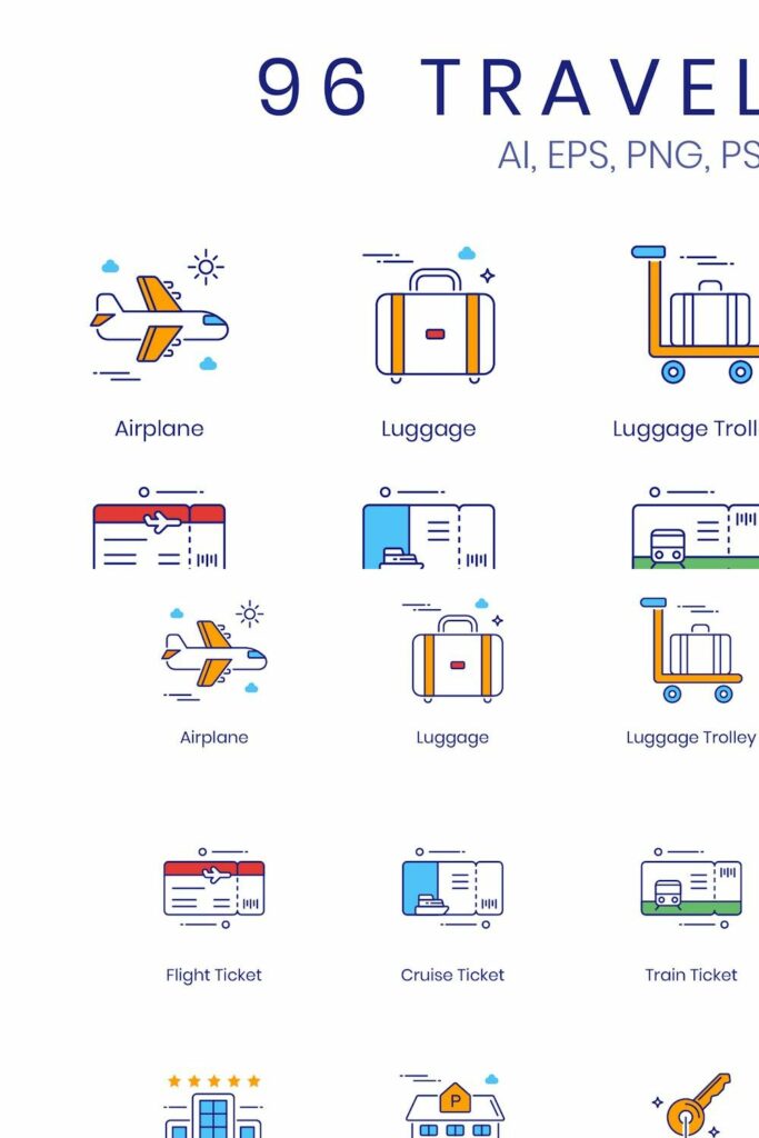96 Tourism & Travel Icons – MasterBundles