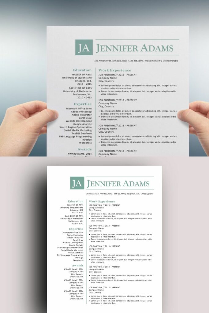 Blue initials Word resume template – MasterBundles