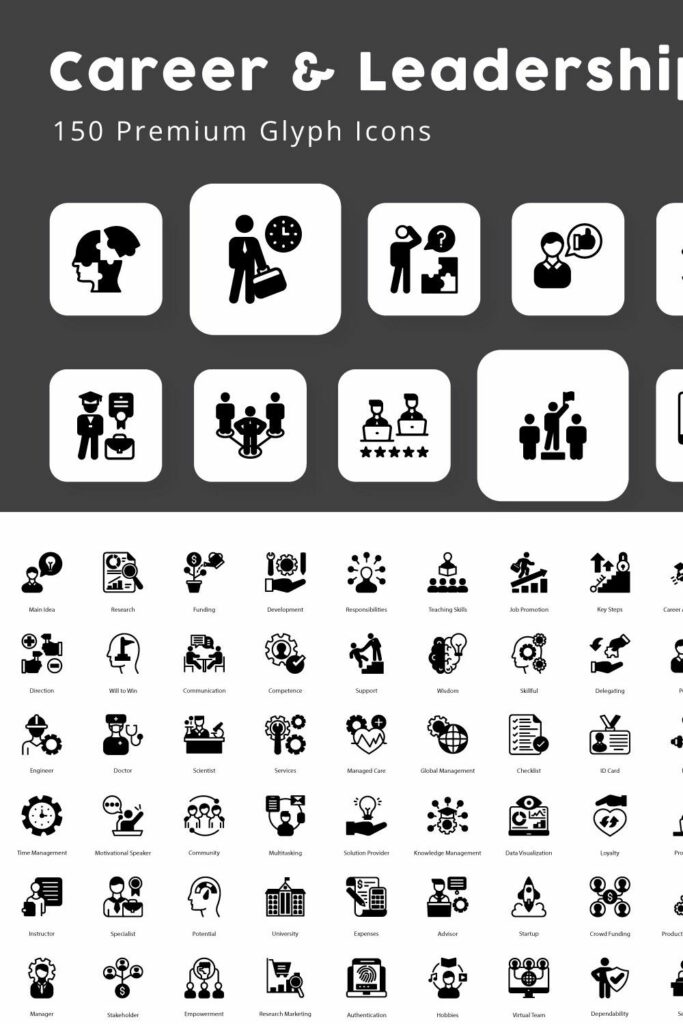 Career and Leadership Glyph Icons – MasterBundles
