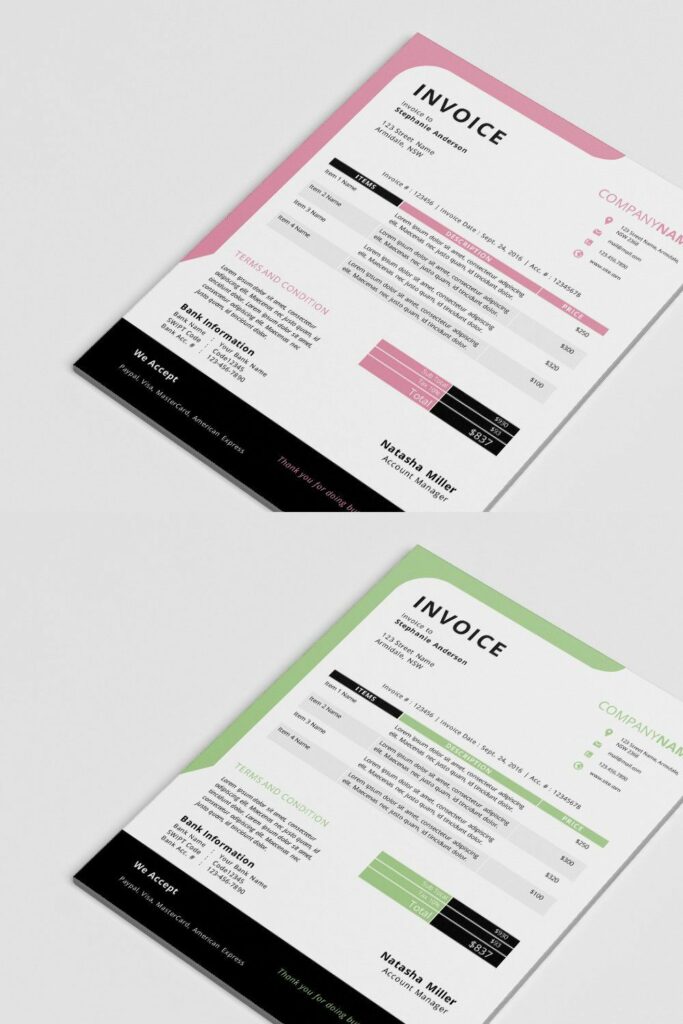 Curve border invoice template (docx) – MasterBundles