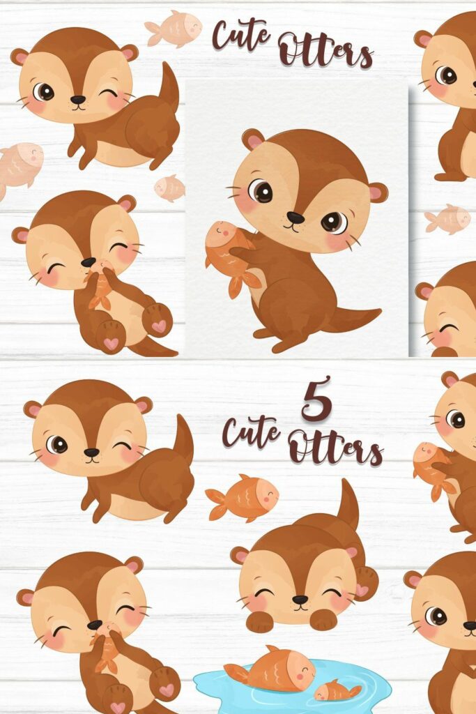 Cute Little Otters Clipart Set – MasterBundles