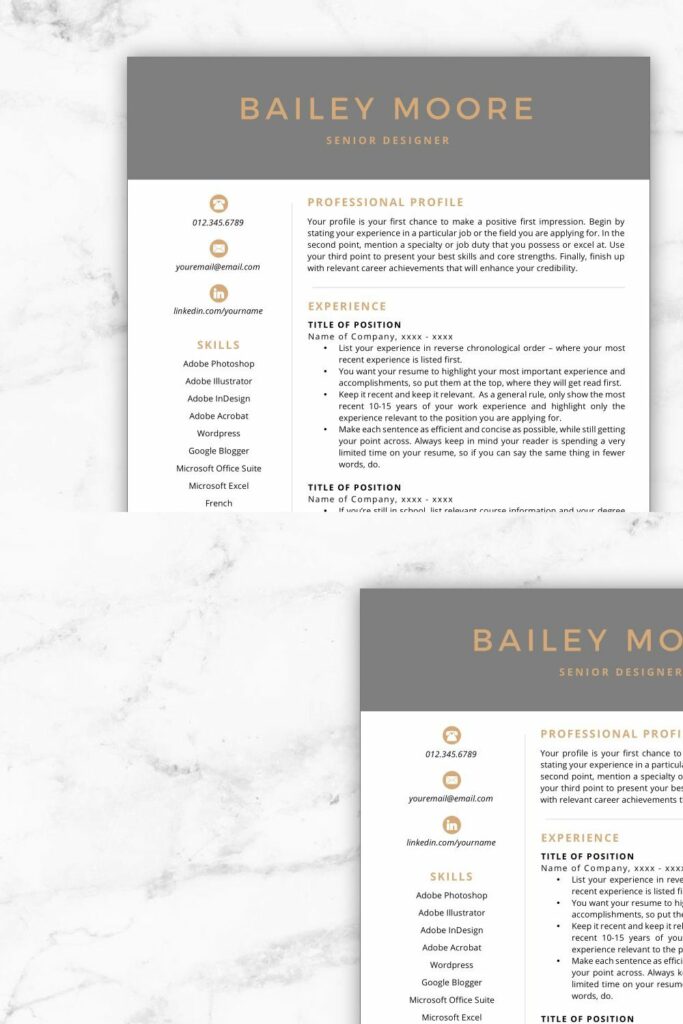 CV Template/Resume - Bailey – MasterBundles