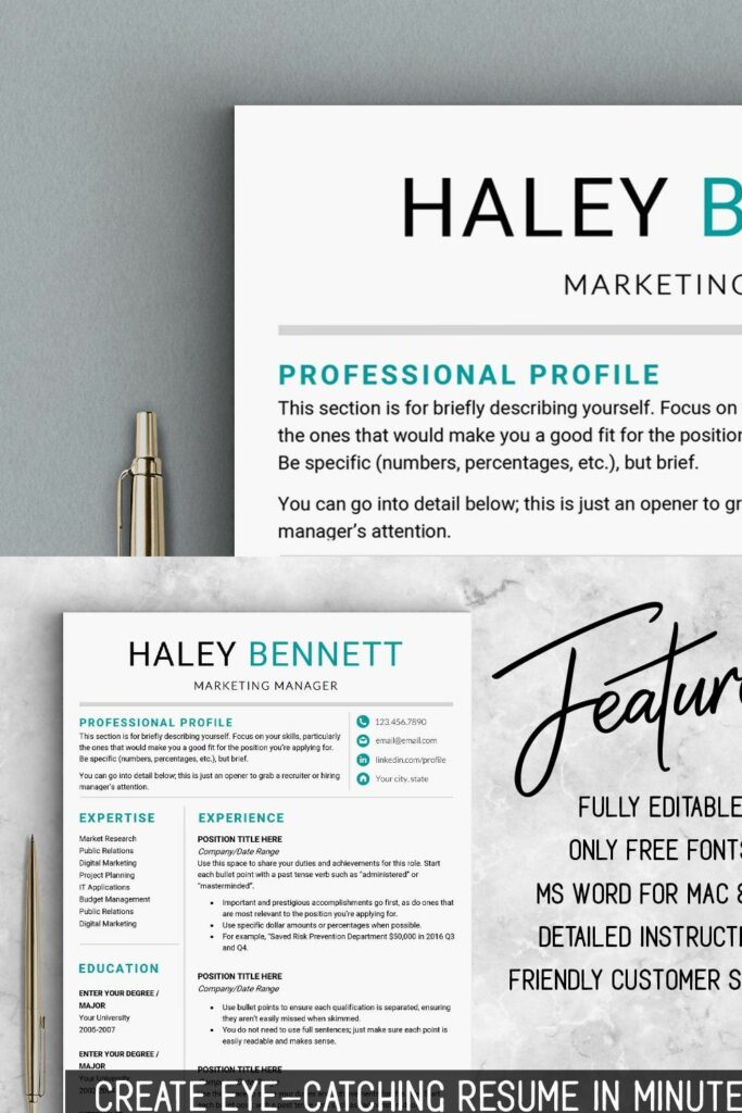 Editable RESUME Template / MS Word – MasterBundles