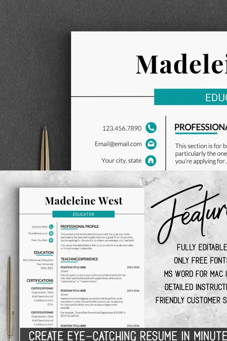 Educator RESUME Template Teacher CV – MasterBundles