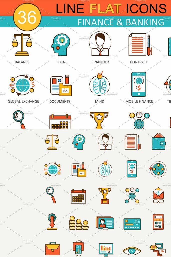 Finance & banking flat line icons – MasterBundles