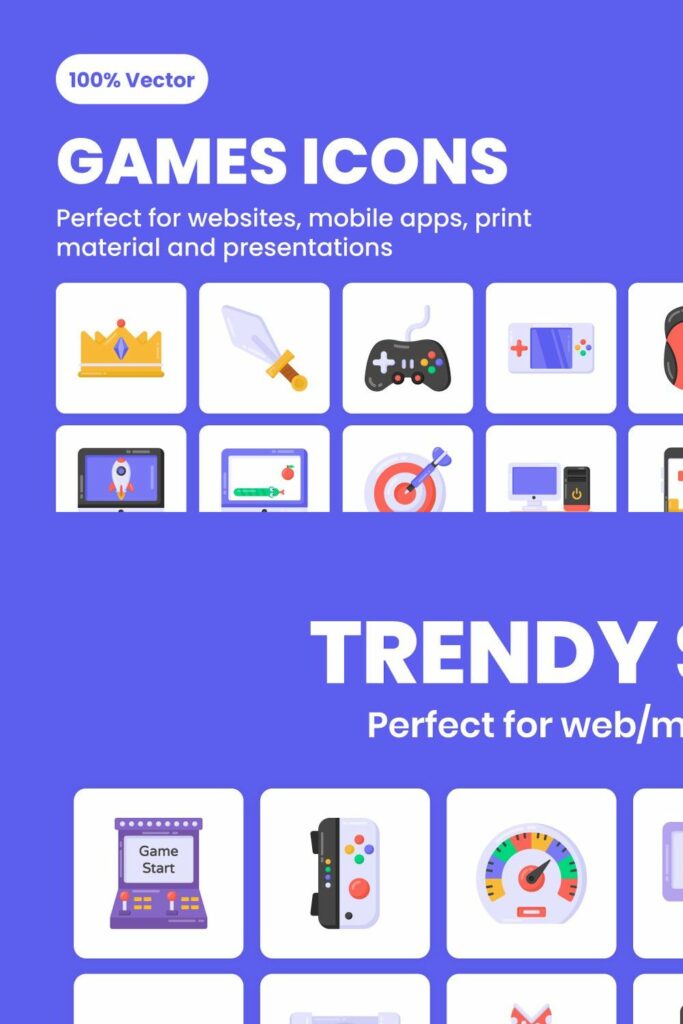 Flat Detailed Games Icons – MasterBundles