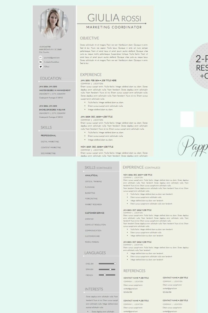 Giulia Rossi Resume Template + Cover – MasterBundles