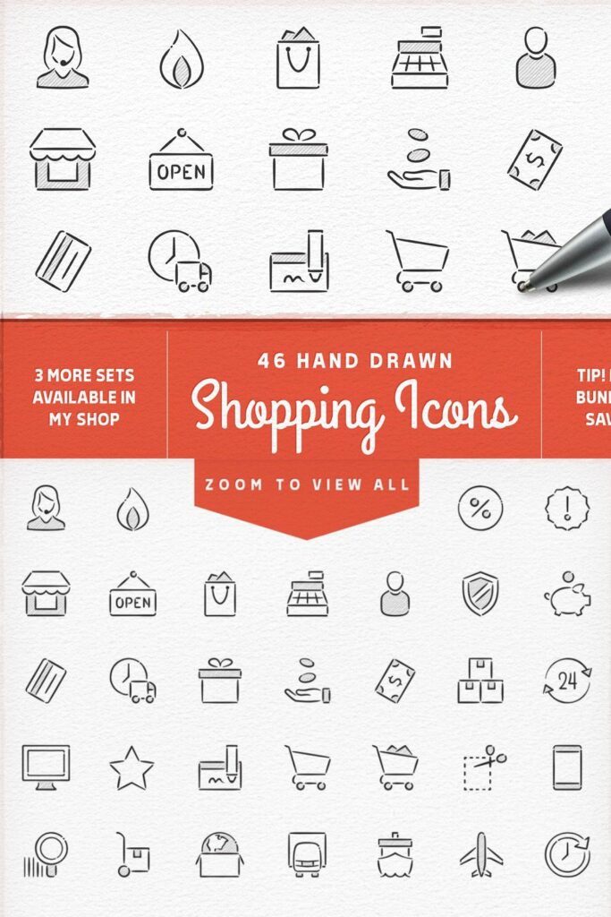 Hand Drawn Shopping Icons – MasterBundles