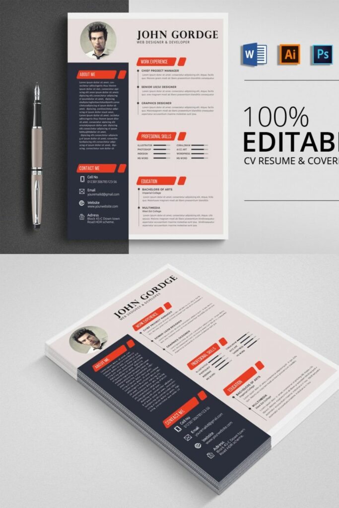 Job CV Resume Word Template – MasterBundles