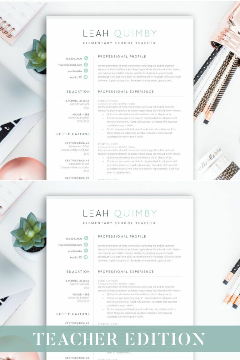 Modern Resume Template for Teacher – MasterBundles