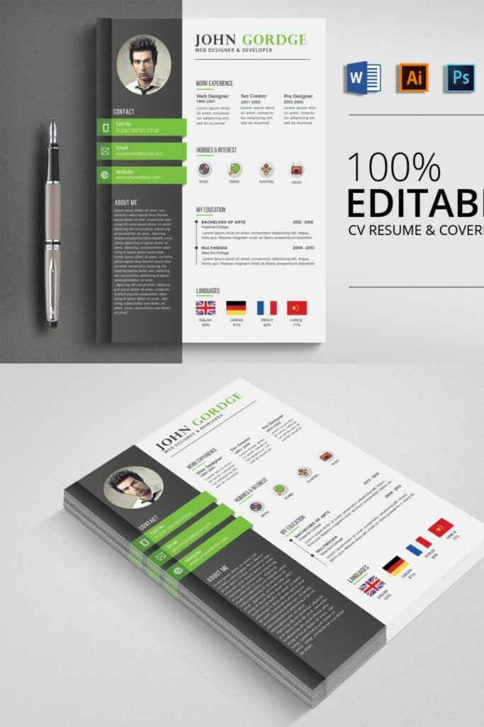 Professional Word CV Template – MasterBundles