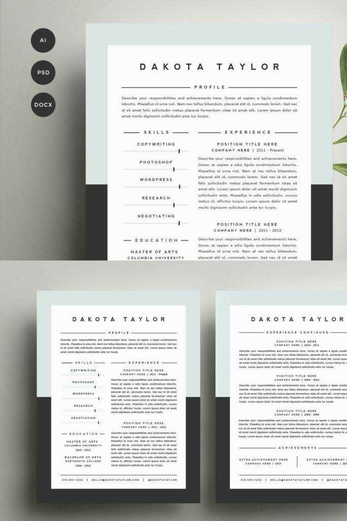 Resume Template 4 Pack | CV Template – MasterBundles