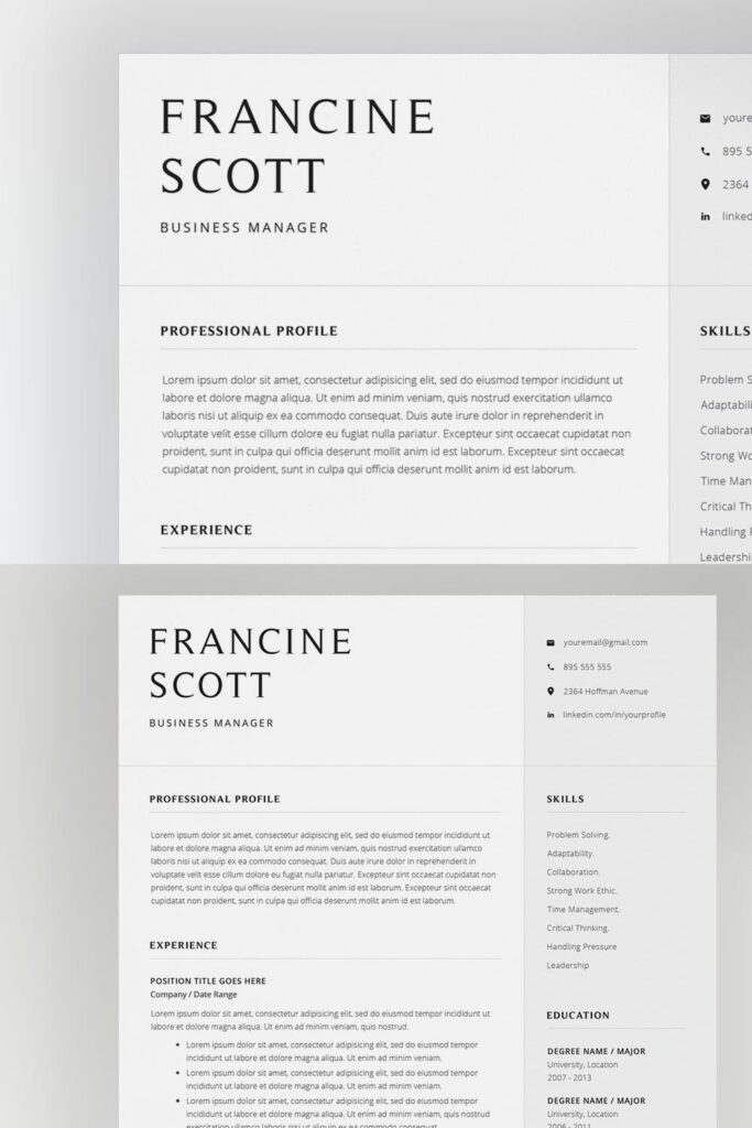 Resume Template / 4 Pages CV – MasterBundles