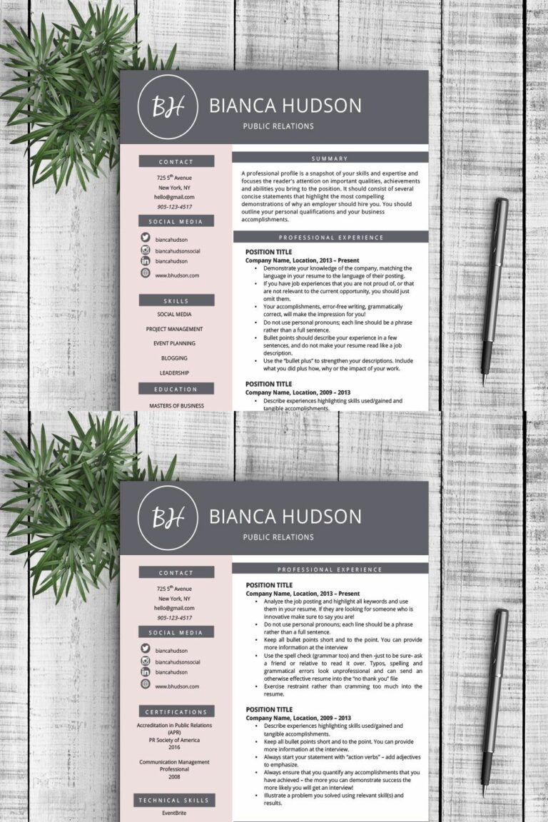 Resume Template "Bianca" – MasterBundles