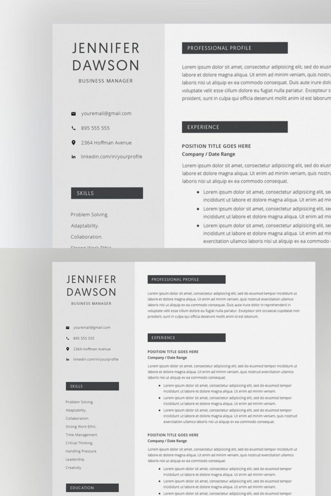 Resume Template Word / 4 pages – MasterBundles