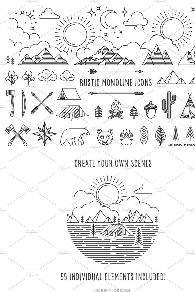 Rustic Monoline Icons and Designs – MasterBundles