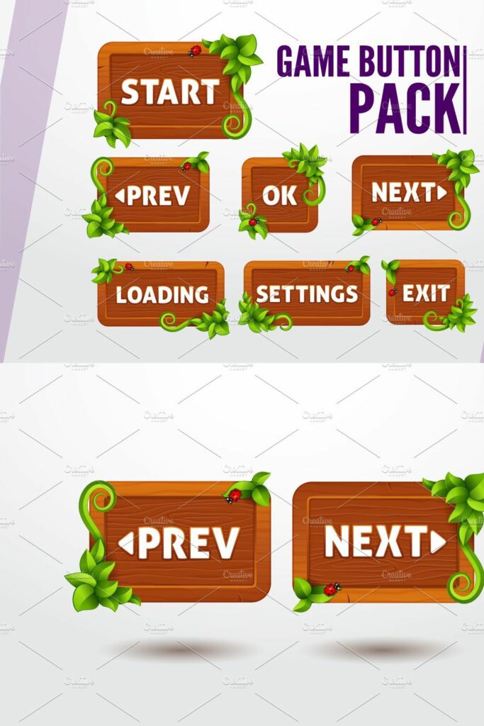 SALE!Game buttons pack in wood style – MasterBundles
