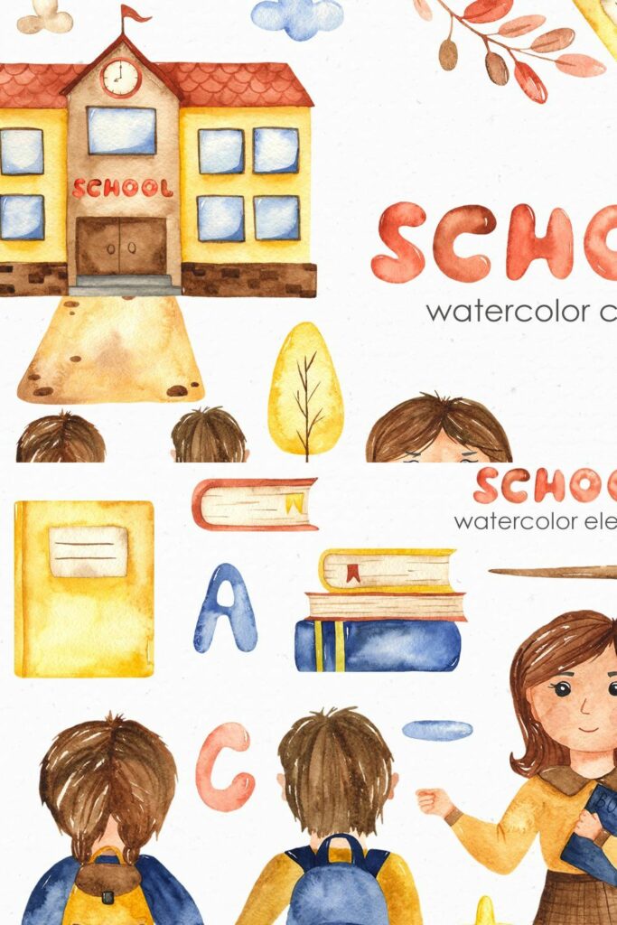SCHOOL watercolor collection – MasterBundles