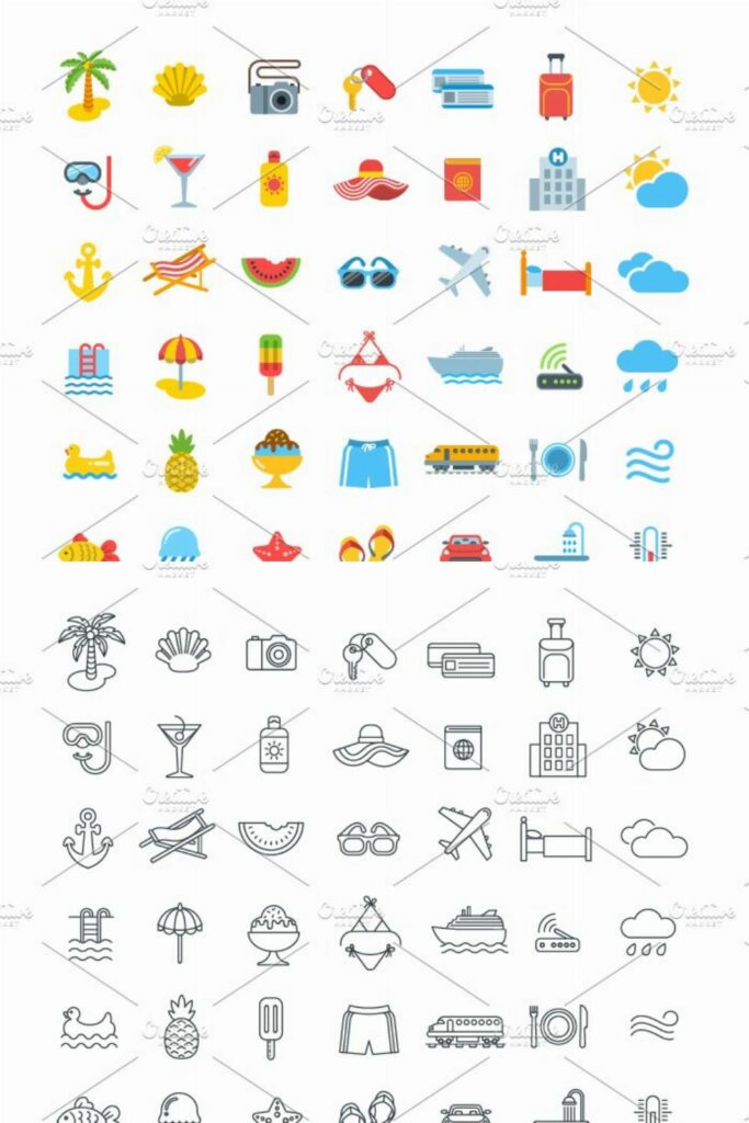 Summer Vacation Travel Vector Icons – MasterBundles