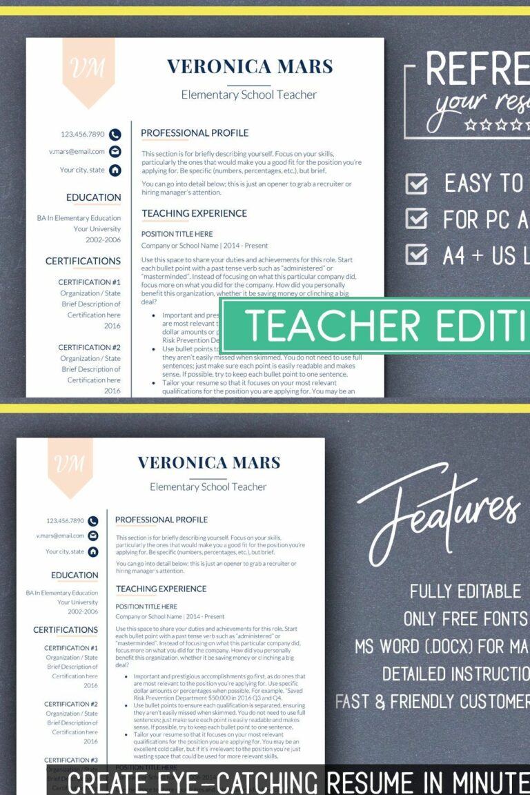 Teacher RESUME Template (MS Word) – MasterBundles
