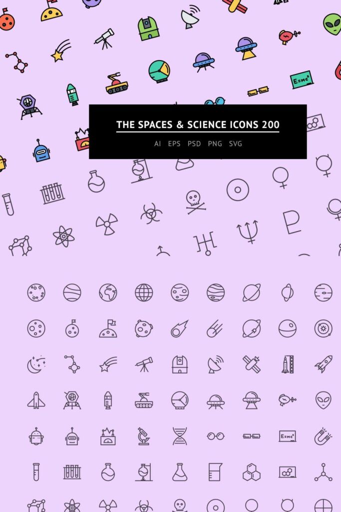 The Spaces & Science Icons 200 – MasterBundles