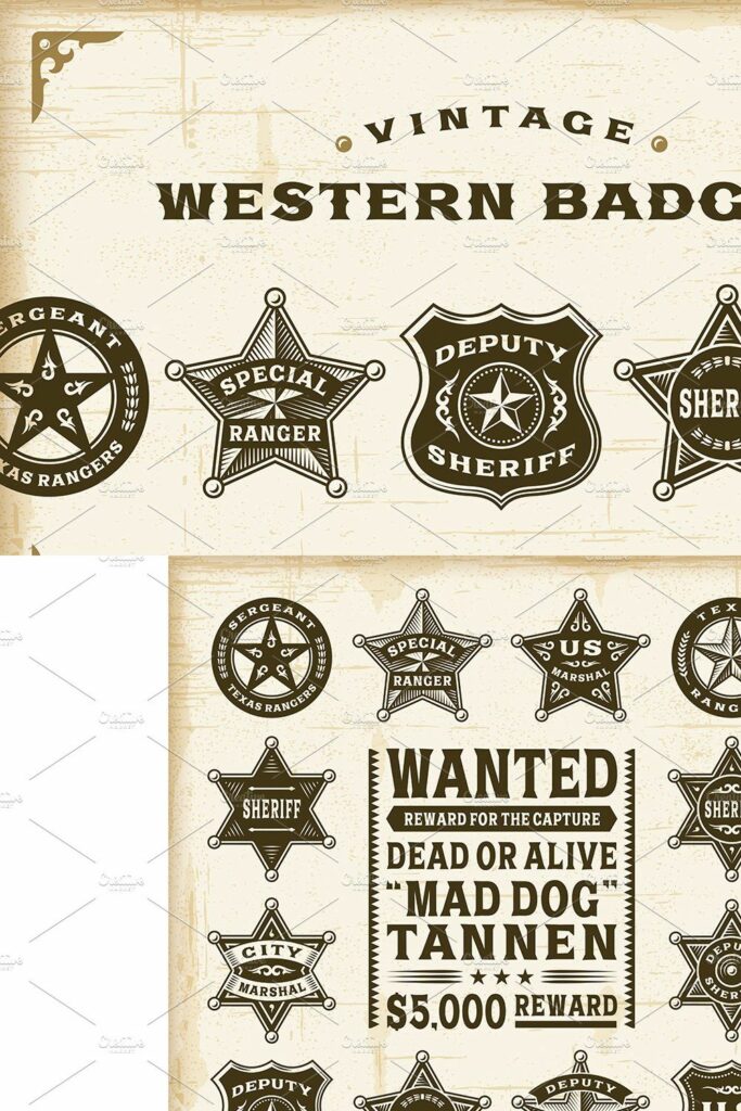 Vintage Western Badges Set – MasterBundles