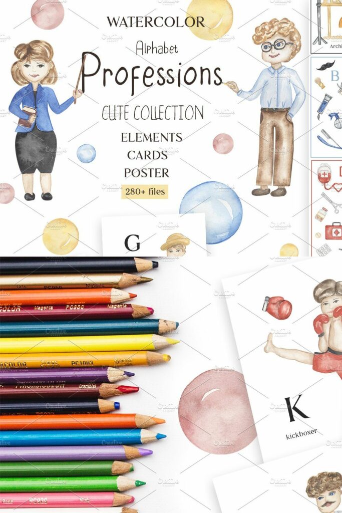 Watercolor Cute Alphabet Professions – MasterBundles
