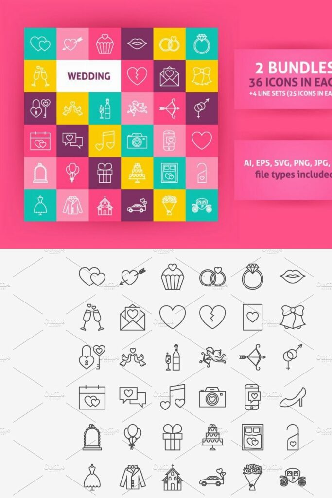 Wedding Line Art Icons – MasterBundles