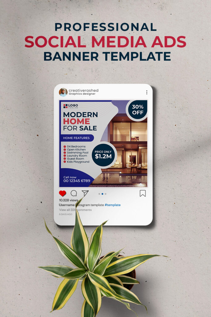 Professional & Creative Modern Home For Sale Social Media Ads Banner ...