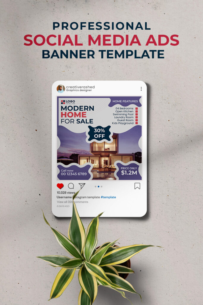 Professional & Creative Modern Home For Sale Social Media Ads Banner ...
