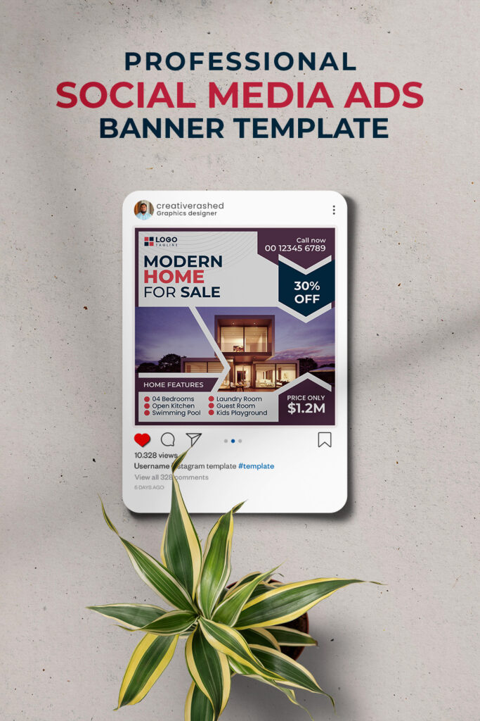 Professional & Creative Modern Home For Sale Social Media Ads Banner ...