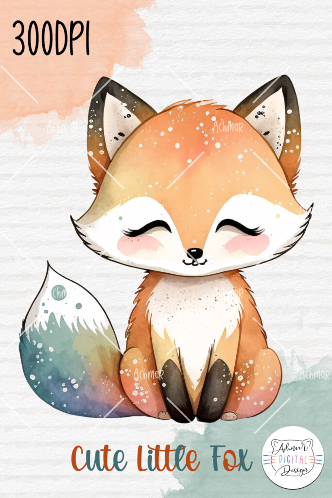 cute little fox watercolor clip art - MasterBundles