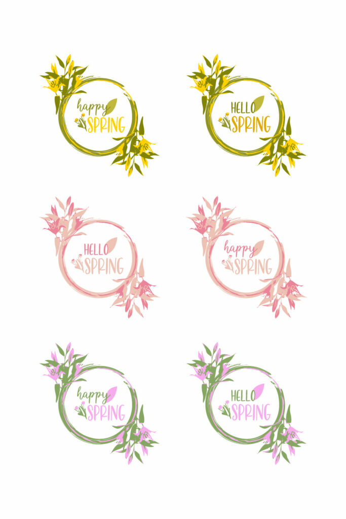 set of hello spring with flower decorative collection vector - MasterBundles