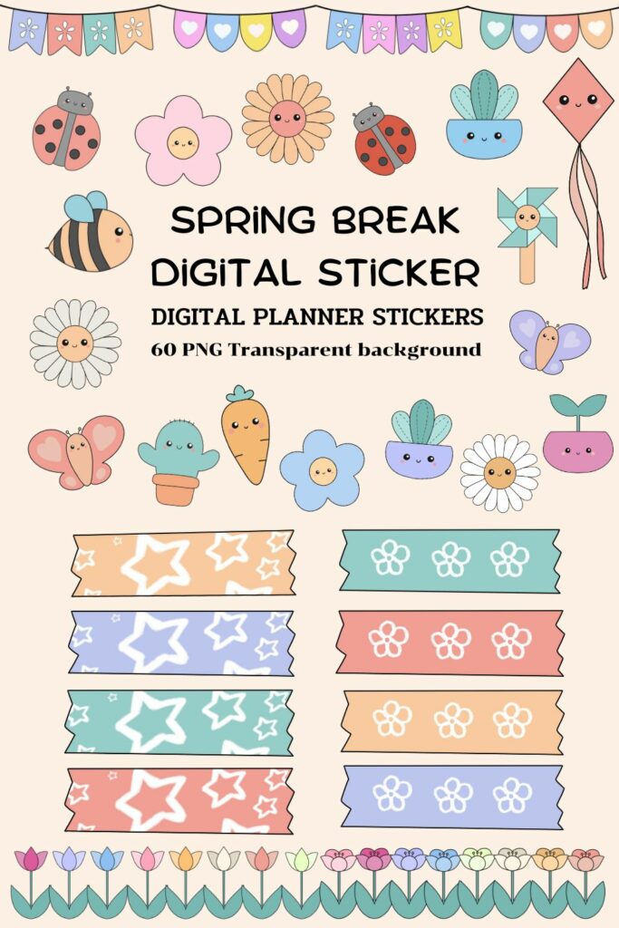 Cute Spring Digital Planner Stickers - MasterBundles
