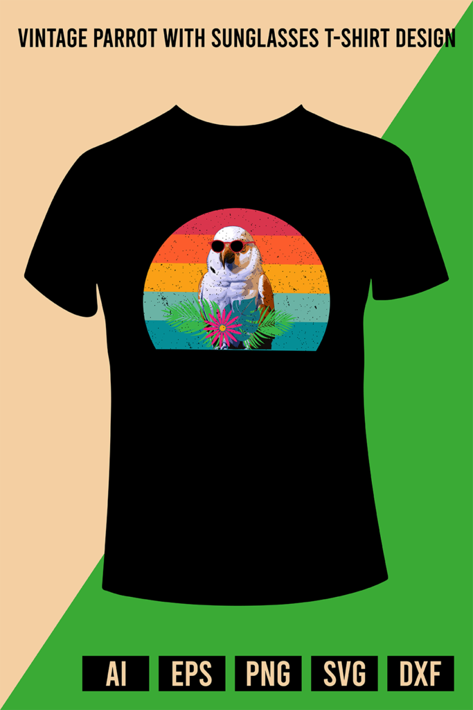 Vintage Parrot with Sunglasses T-Shirt Design - MasterBundles