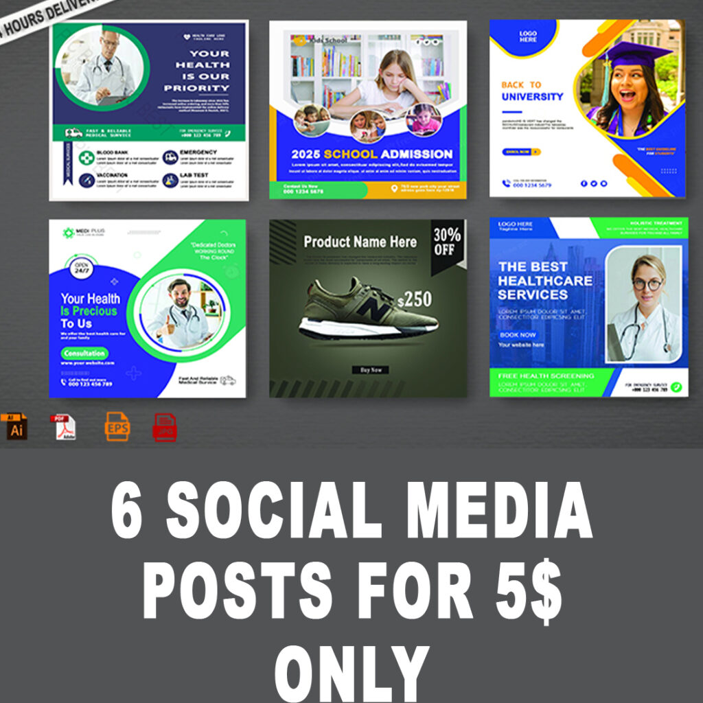 6 UNIQUE AND ATTRACTIVE SOCIAL MEDIA POSTS[ INSTAGRAM, FACEBOOK] FOR 5 ...