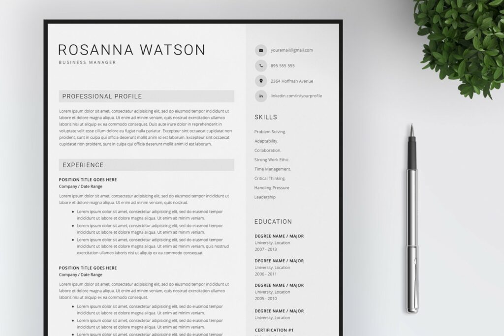 Resume Template / 4 Pages CV – MasterBundles