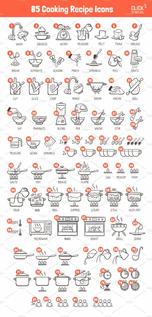 Cooking Recipe Doodle Icons – MasterBundles