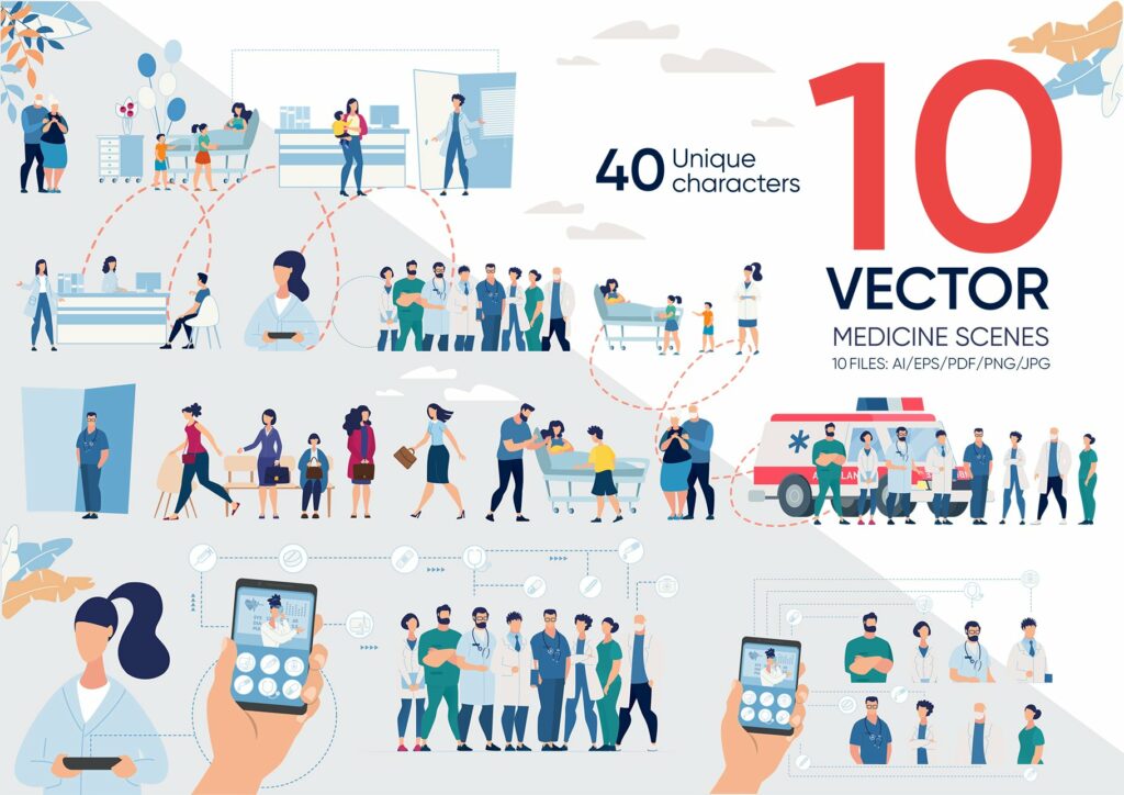 Set Medicine Vector Scenes – MasterBundles
