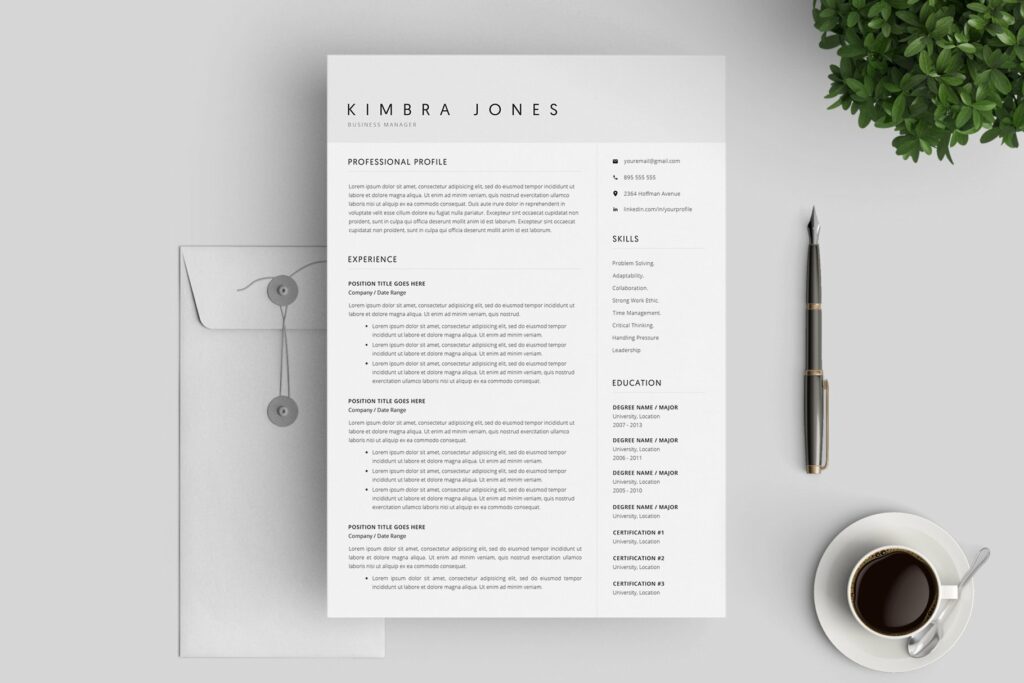 Resume Template / 4 Pages CV – MasterBundles