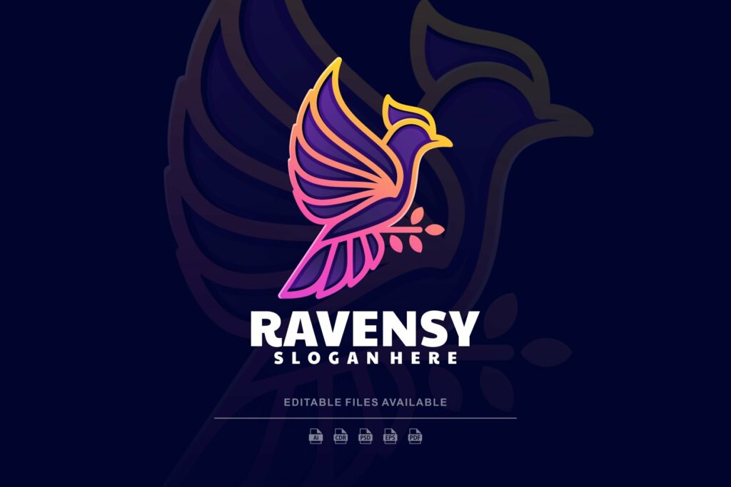 Raven Line Art Gradient Logo – MasterBundles