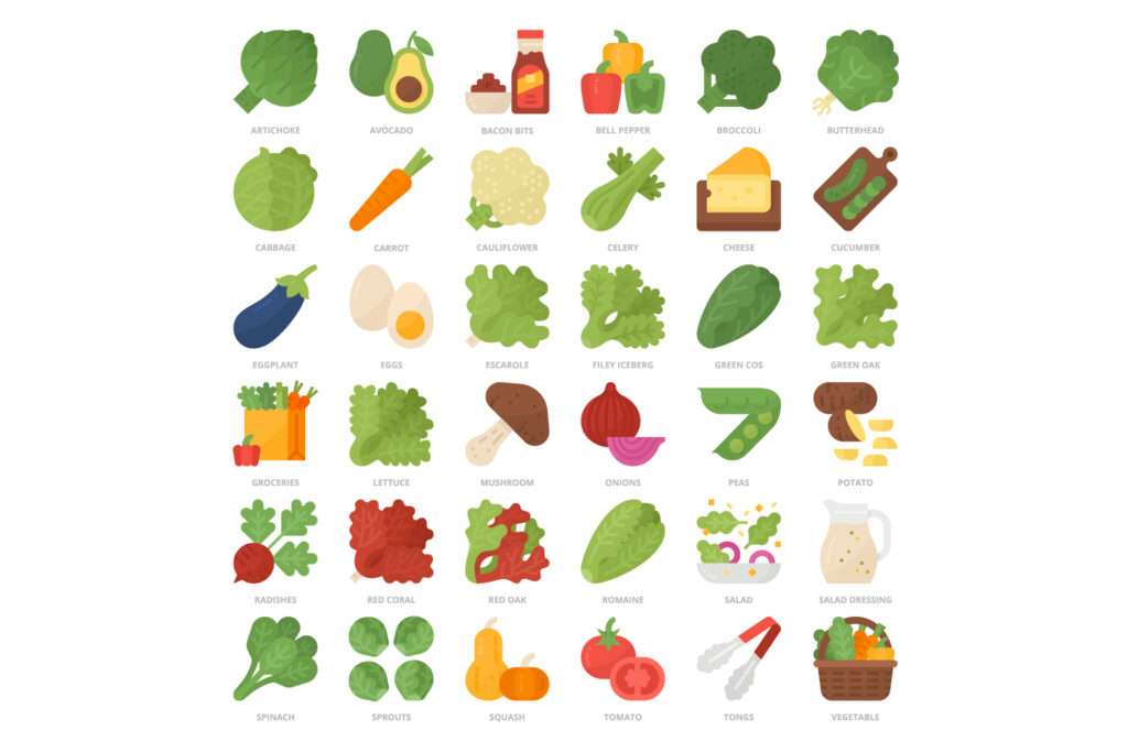 36 Salad Icons Set x 4 Styles - MasterBundles