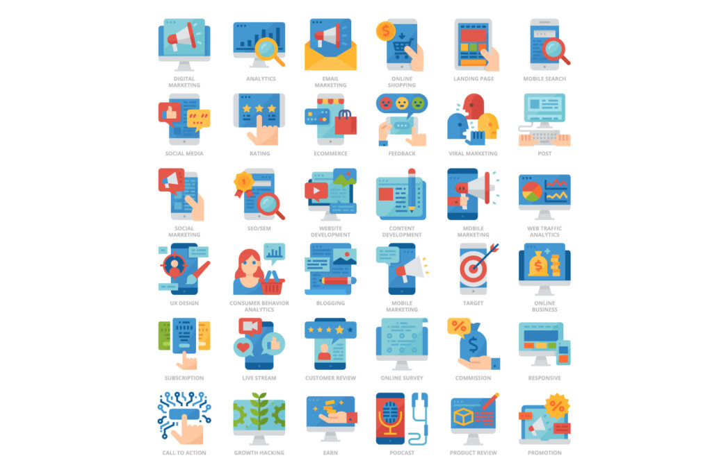 36 Digital Marketing Icons Set x 4 Styles - MasterBundles