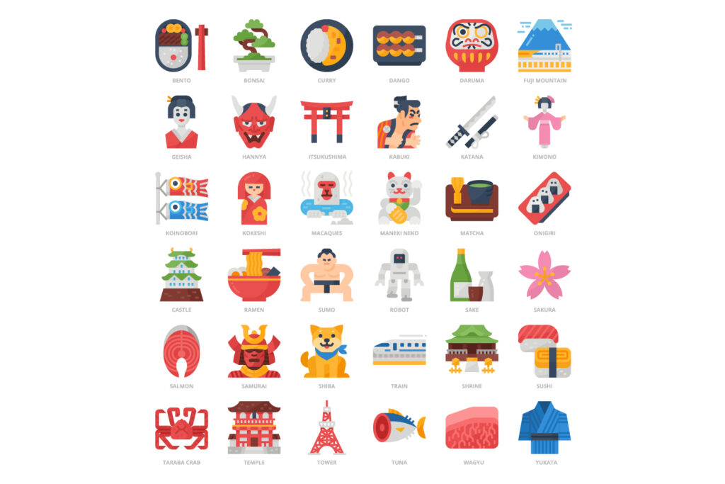 36 Japan Icons Set x 4 Styles - MasterBundles