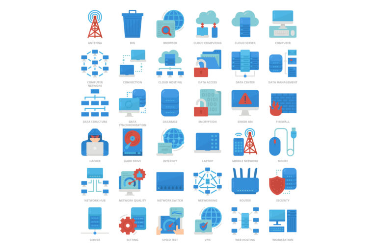 36 Computer Network Icons Set x 4 Styles - MasterBundles