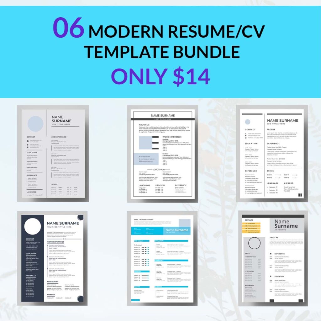 06 MODERN RESUME/CV TEMPLATE BUNDLE ONLY $14 - MasterBundles