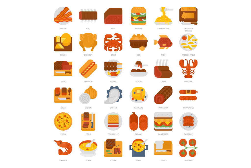 36 Foods Icons Set x 4 Styles - MasterBundles