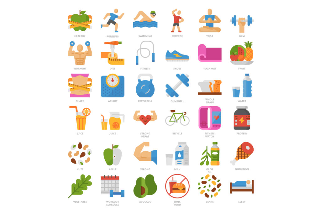 36 Healthy Icons Set x 4 Styles - MasterBundles