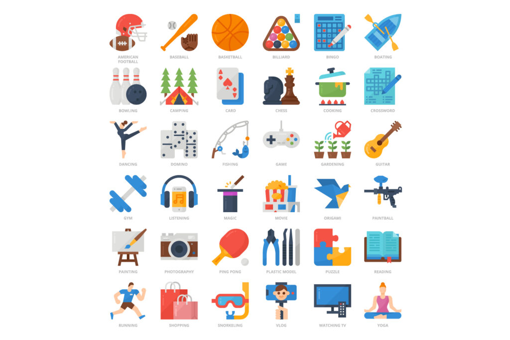 36 Hobby Icons Set x 4 Styles - MasterBundles